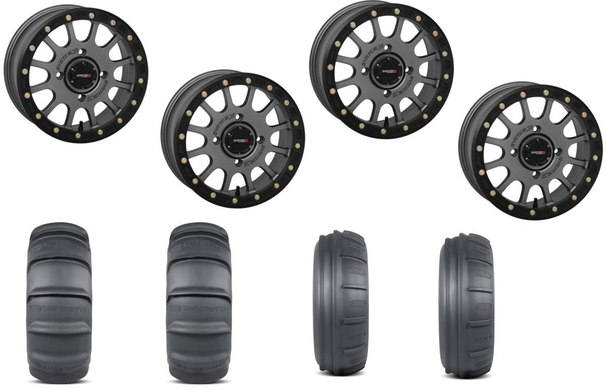 System 3 Beadlock Beadlock GunMetal Wheels with 32" GMZ Sand Stripper